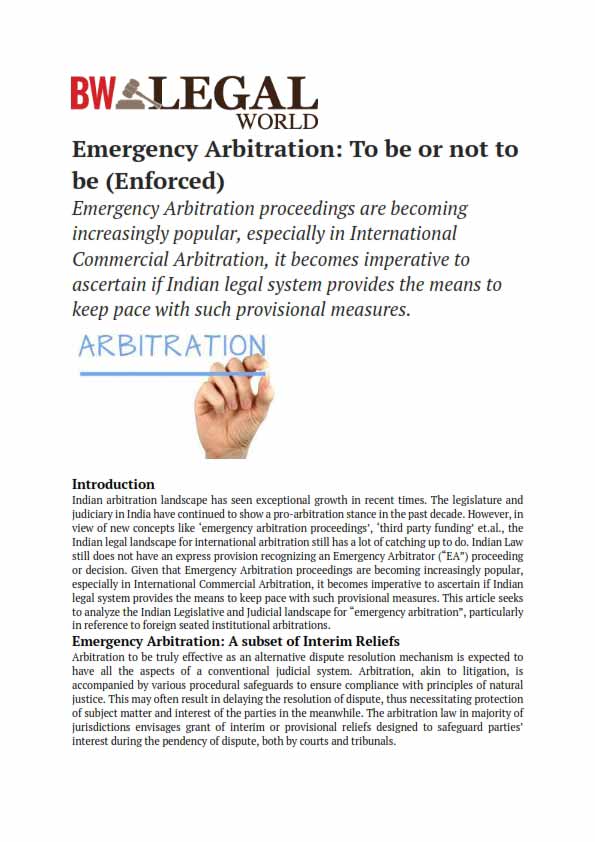 Emergency Arbitration: To be or not to be (Enforced) - PSL Advocates ...